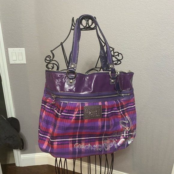 Coach | Bags | Coach Plaid Purple Pink And Red Poppy Collection | Poshmark
